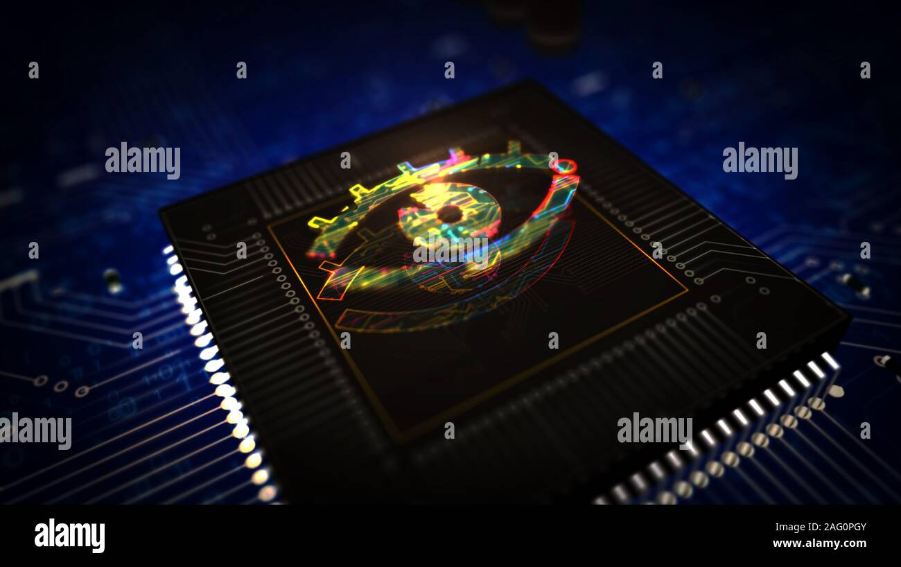 Cyber spying with eye symbol futuristic 3D rendering illustration ...