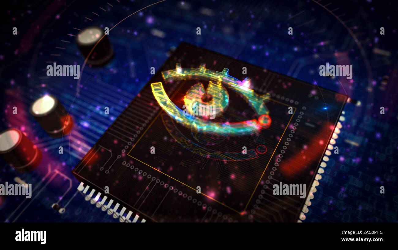 Cyber spying with eye symbol futuristic 3D rendering illustration ...