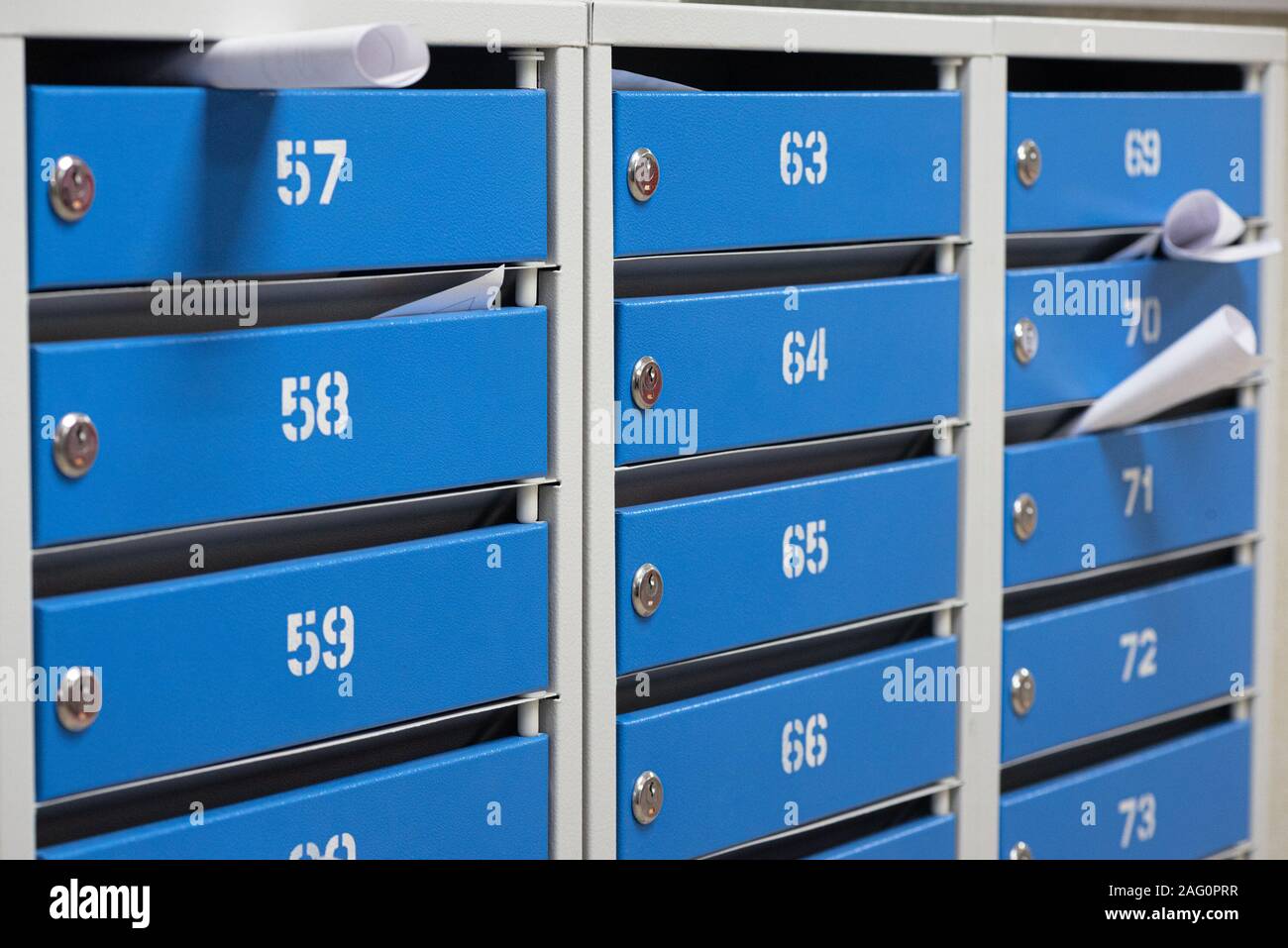 Modern blue mailboxes background close up Stock Photo - Alamy