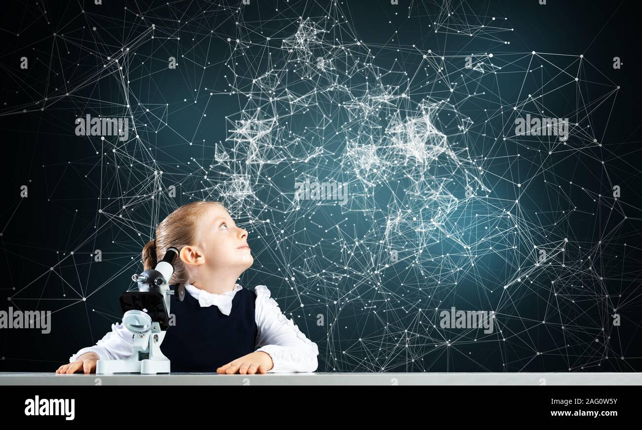 Little girl scientist with microscope Stock Photo - Alamy