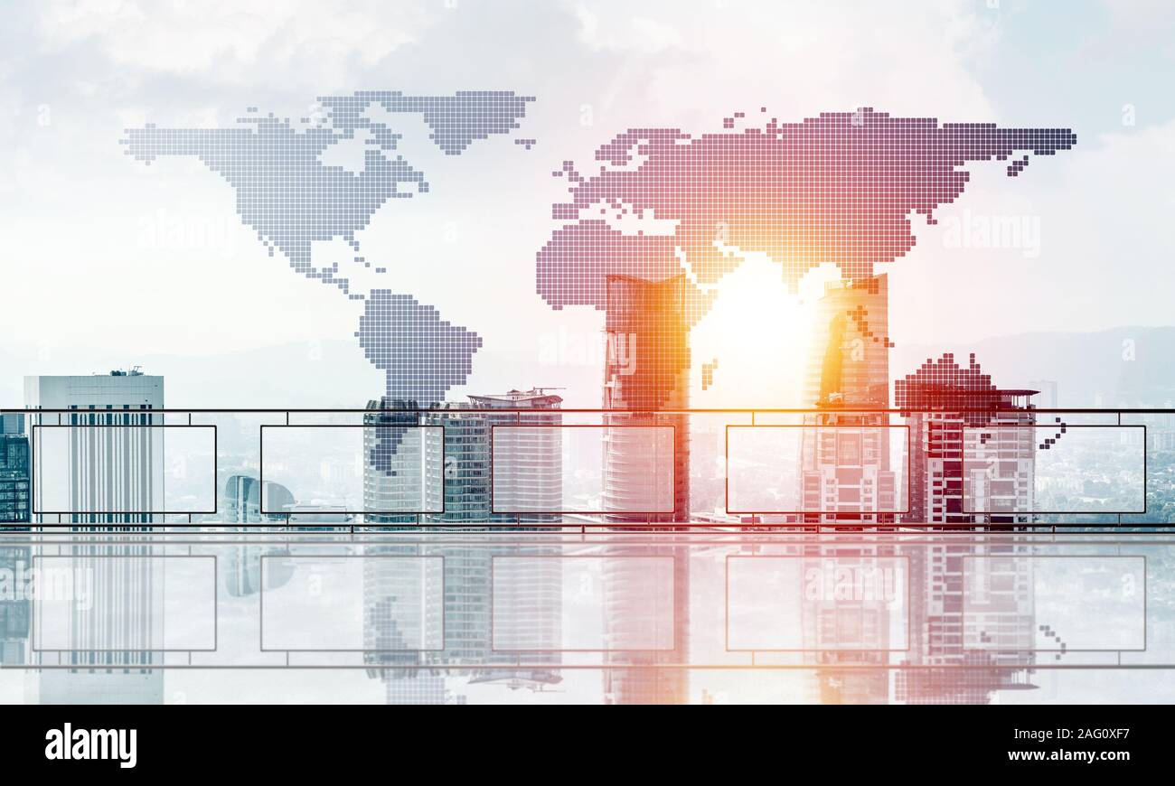 Concept of global communication and networking with world map over ...