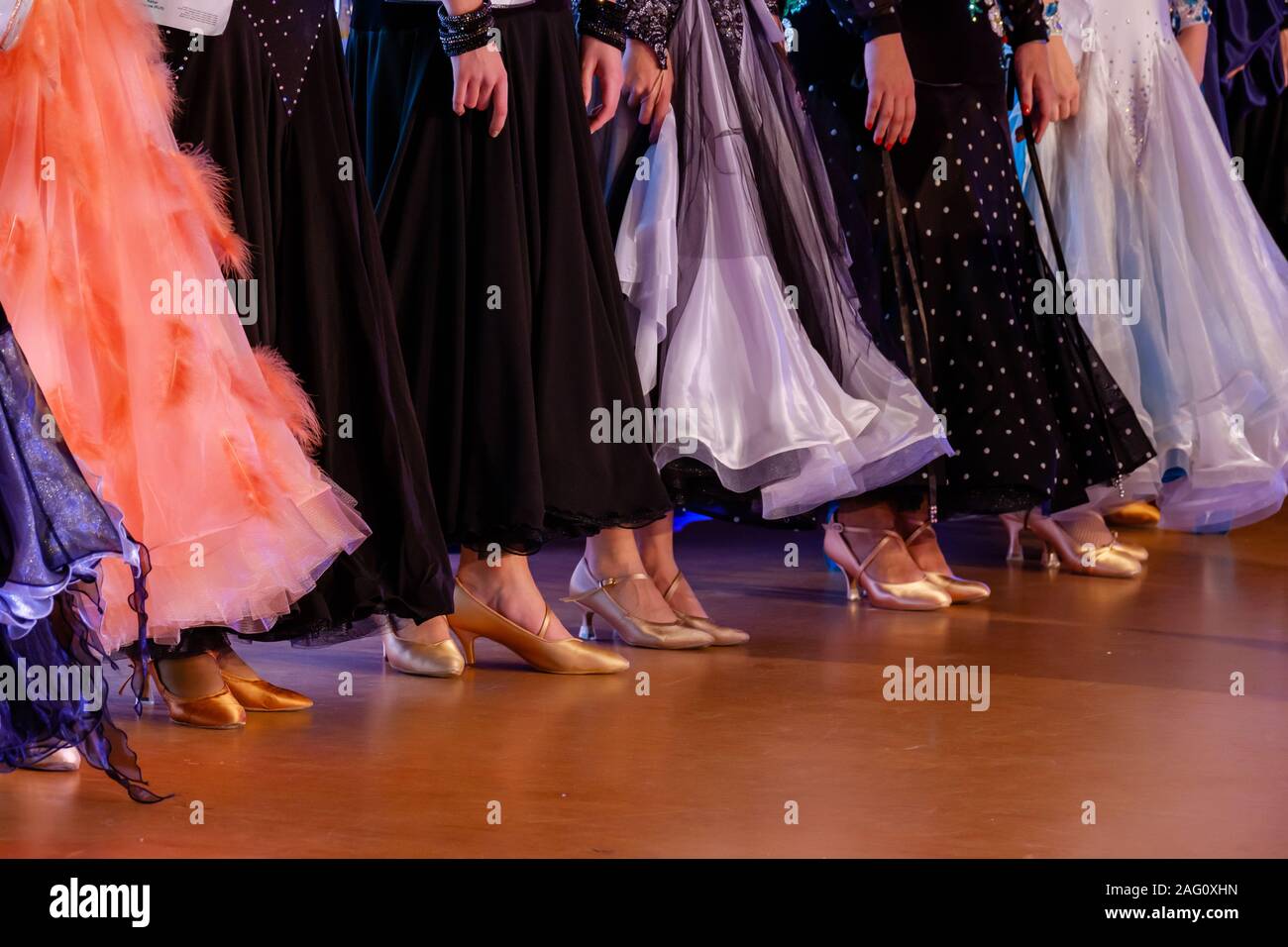 Girls in ball gowns at dance competition Stock Photo - Alamy