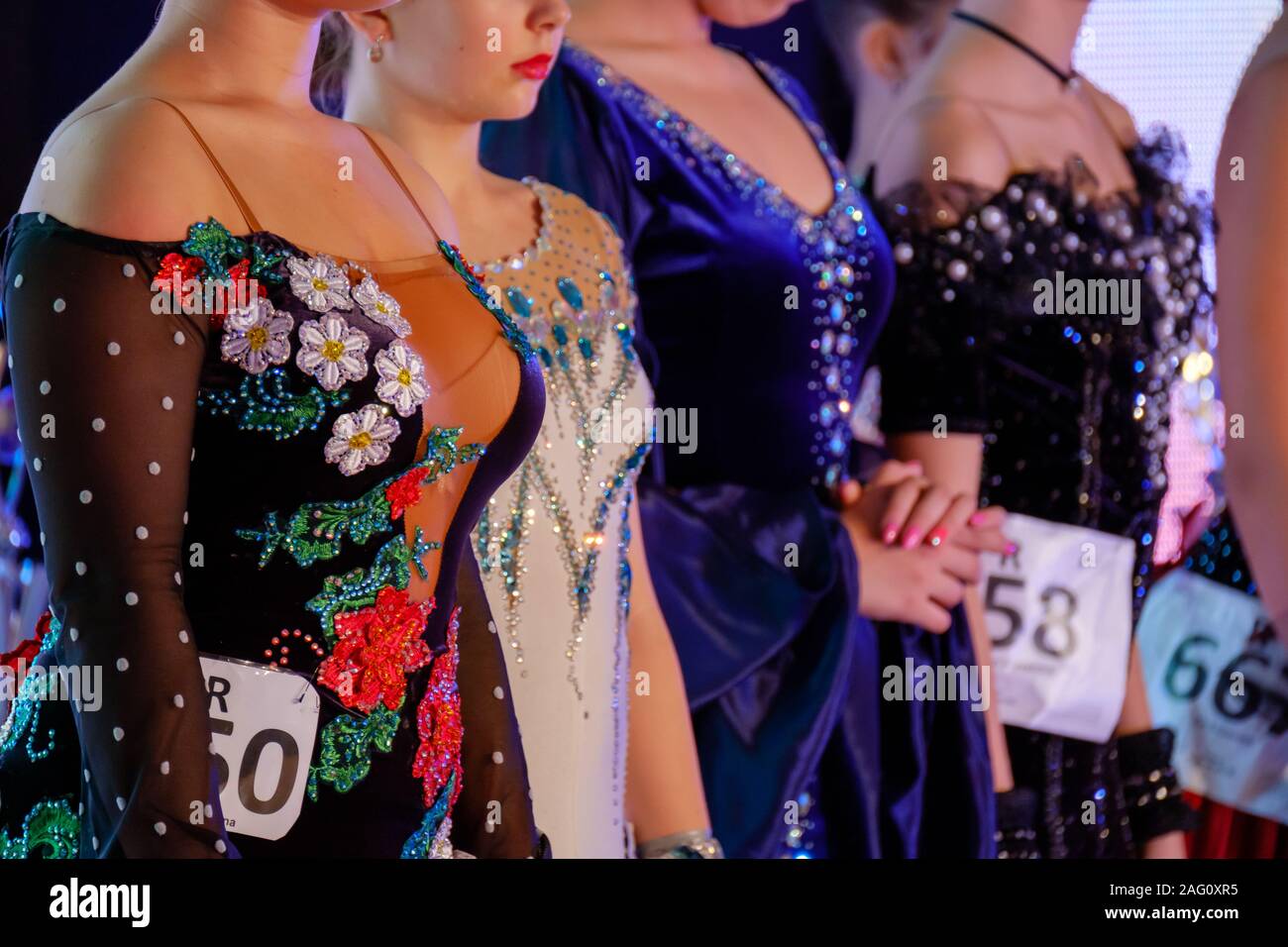 Girls in ball gowns at dance competition Stock Photo - Alamy