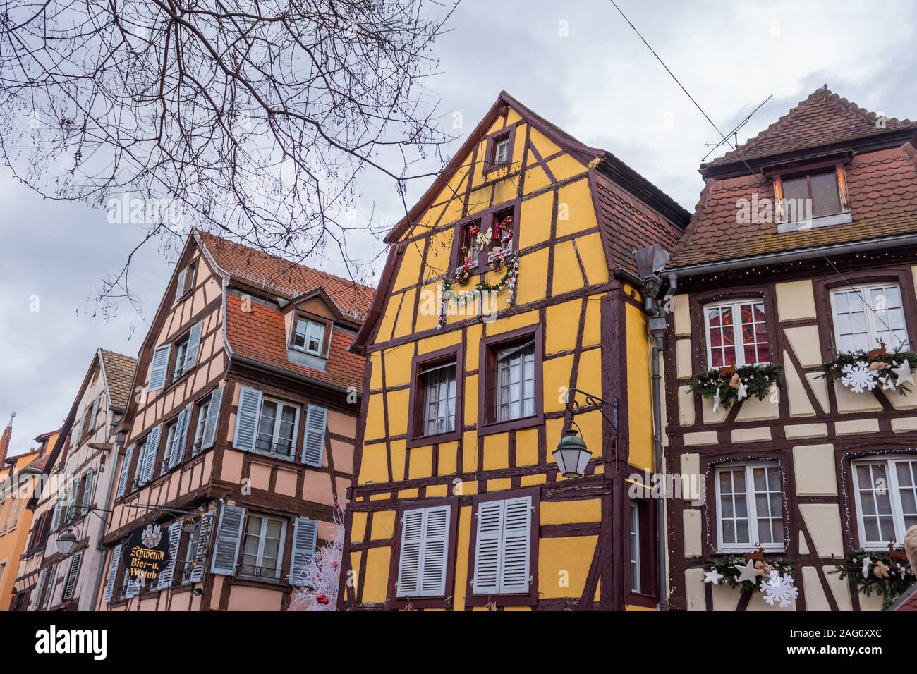 COLMAR, FRANCE - DECEMBER 7, 2019: traditional buildings in the old ...
