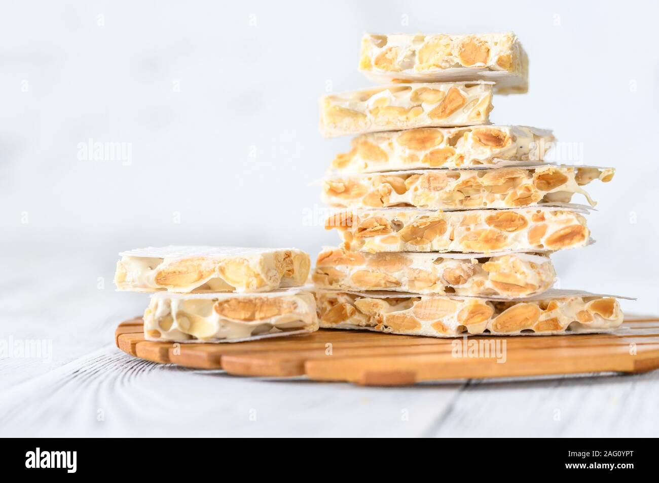 Bunch of spanish almond turron confection Stock Photo - Alamy