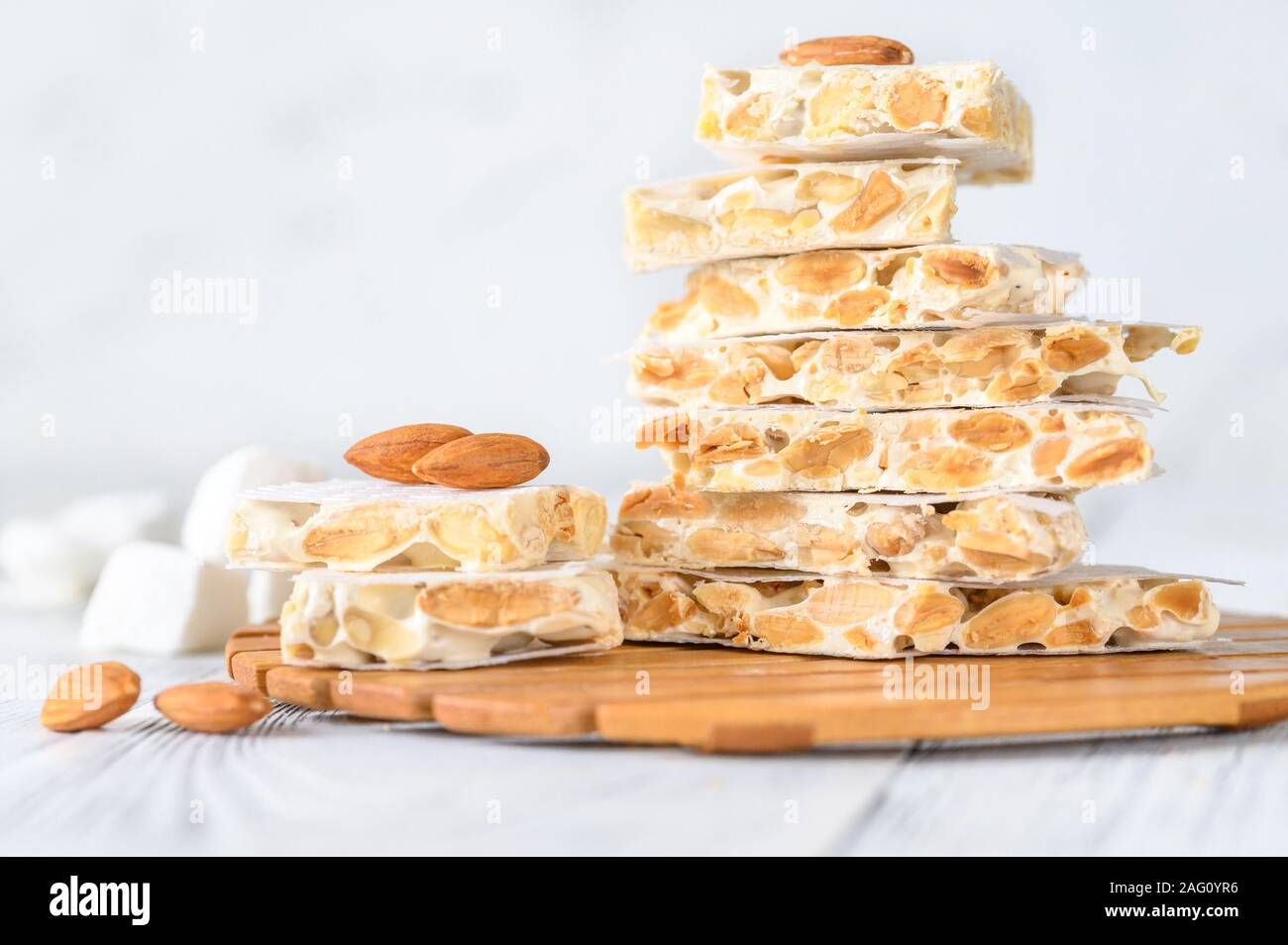 Bunch of spanish almond turron confection Stock Photo - Alamy