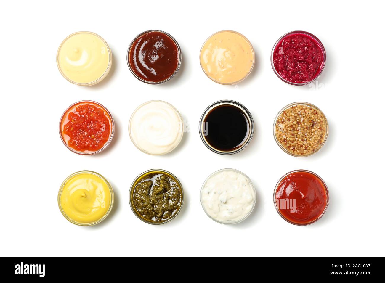 Set of tasty sauces in bowls isolated on white background Stock Photo ...