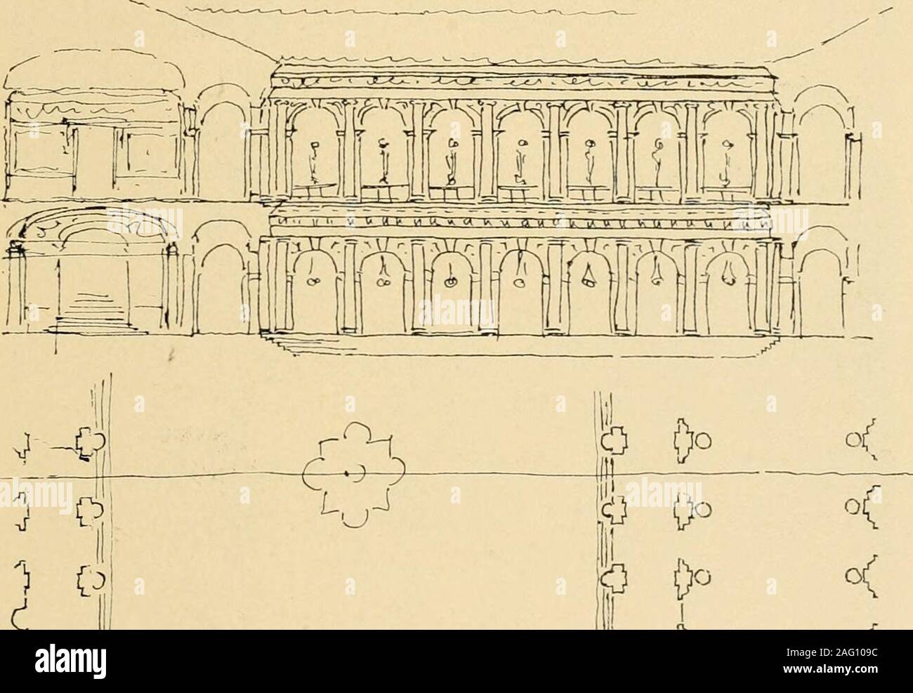 . Architect and engineer. AN ARCADED COURT. PRINCIPAL SECTION PROJET. L ...