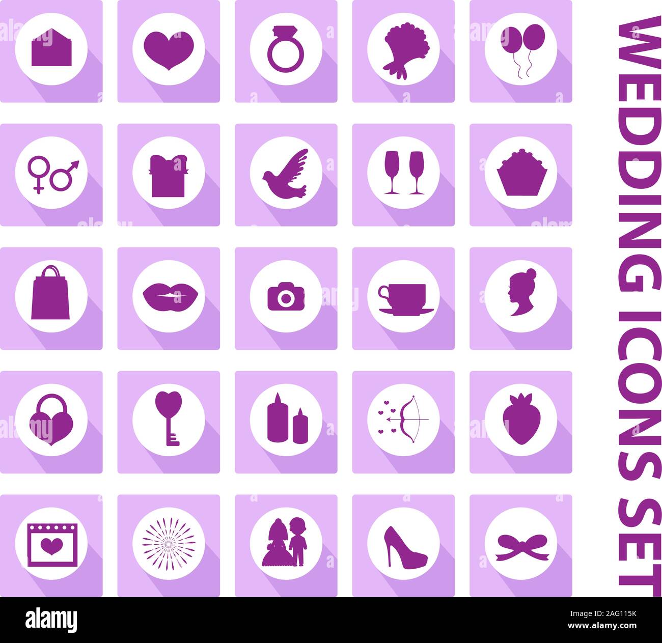 Wedding set of icons, design elements, black silhouette with long ...