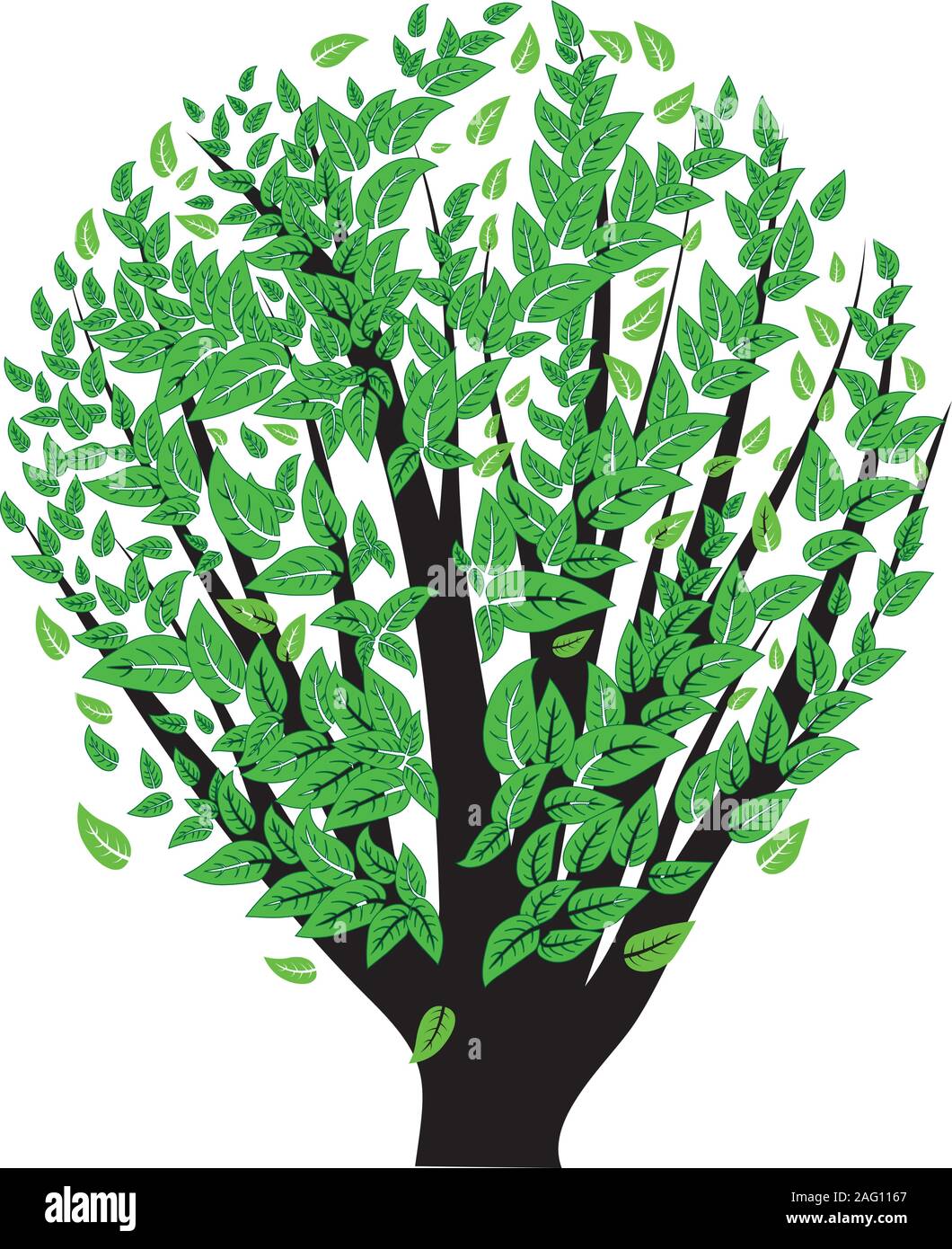 Abstract bush silhouette with green leaves on white background Stock ...