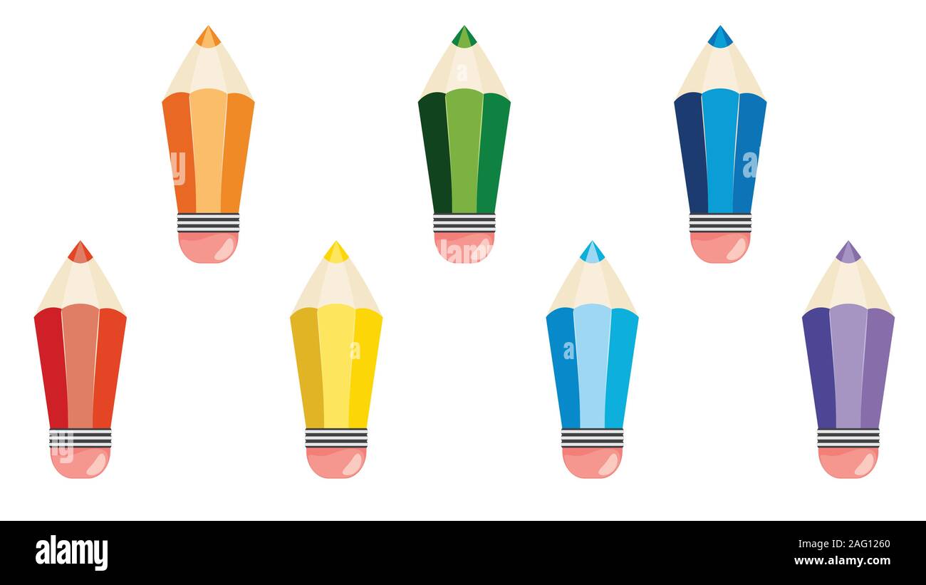 Set of school supplies, crayons, colored pencils illustration Stock ...