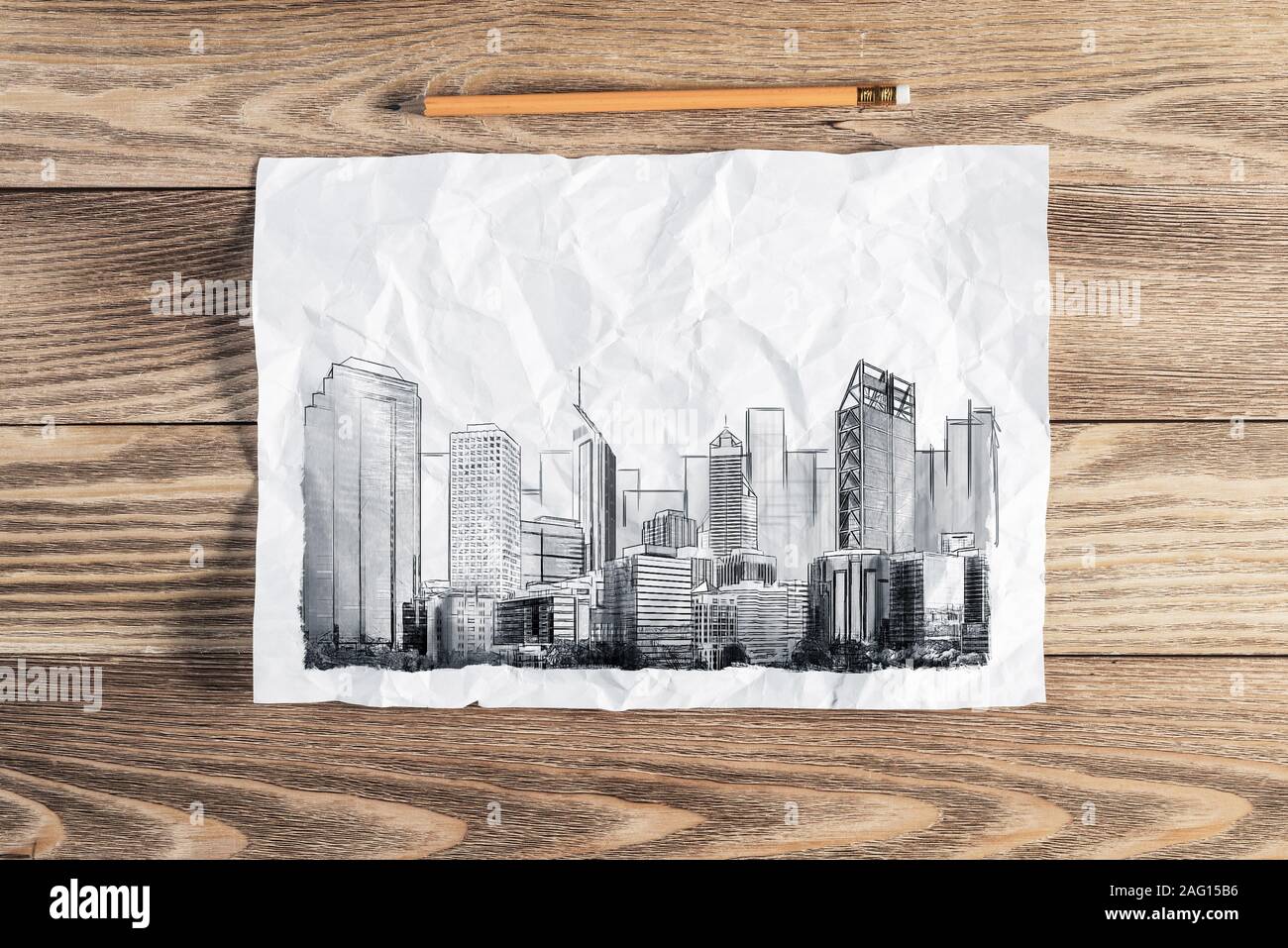 Big city skyline pencil draw Stock Photo - Alamy
