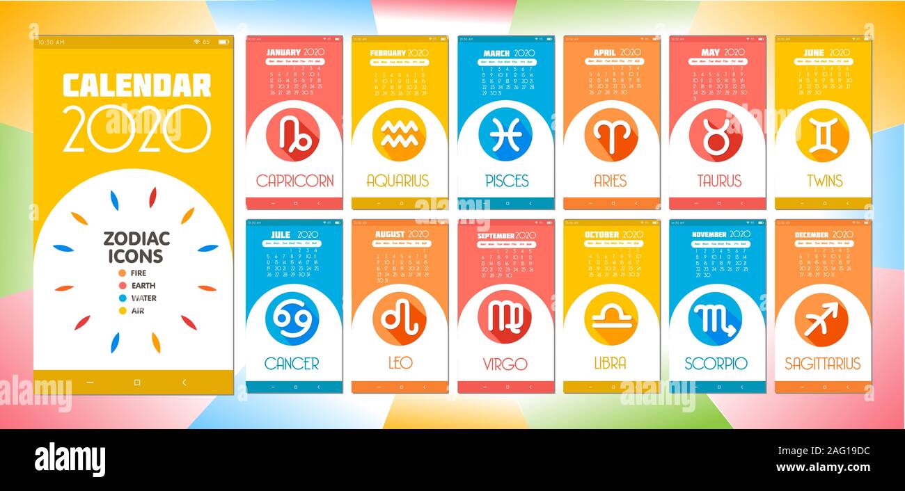 calendar 2020 in the form of a mobile interface. Set of vector of ...
