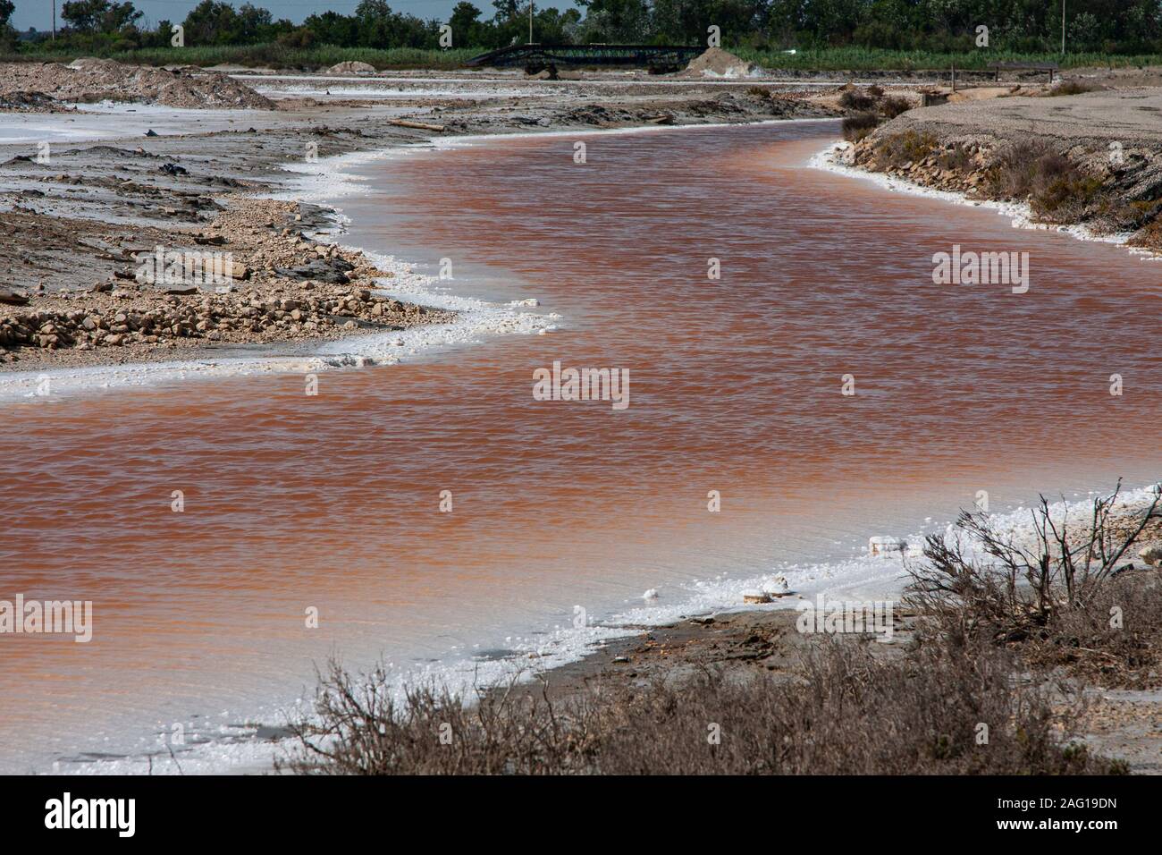 France, Arles, Camargue, The Aigues Mortes saltworks at the delta of ...