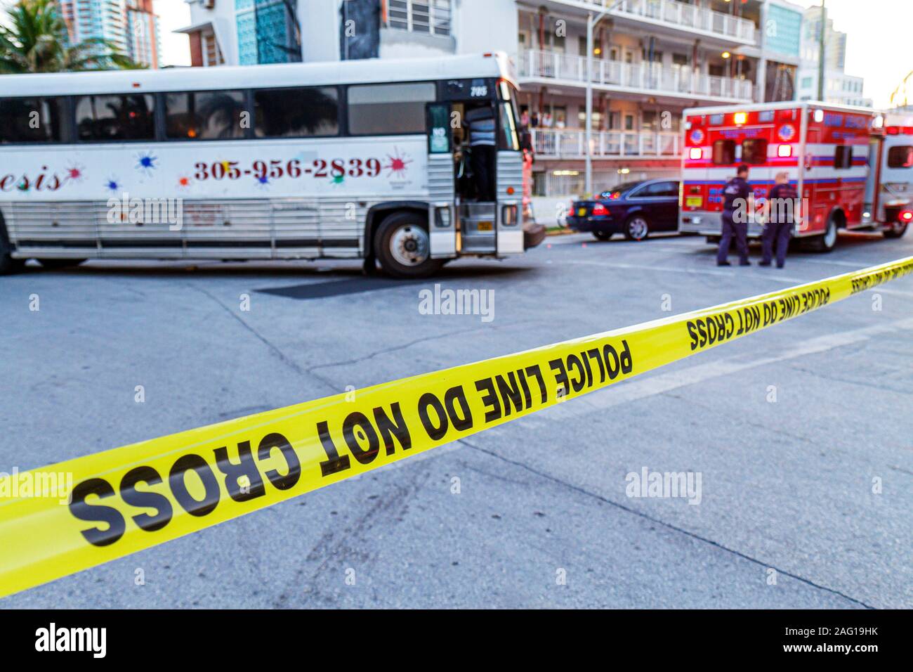 Miami Beach Florida,Ocean Drive,accident,bus,coach,bicycle rider,riders ...