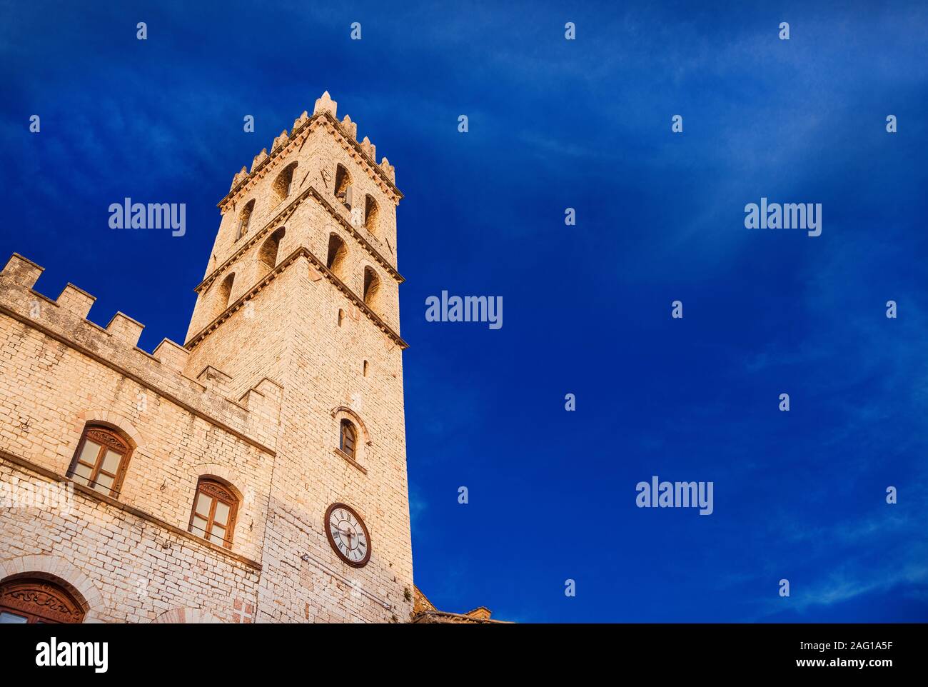 Medieval People's Towe in Assisi Communal Square, a city landmark (with ...