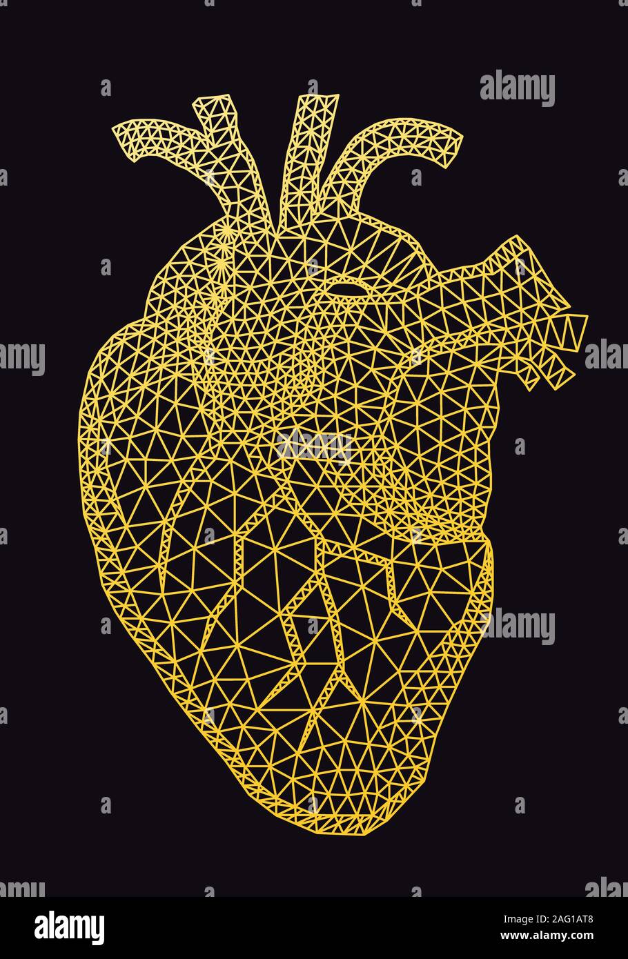 Gold human heart with geometric pattern, vector illustration Stock ...
