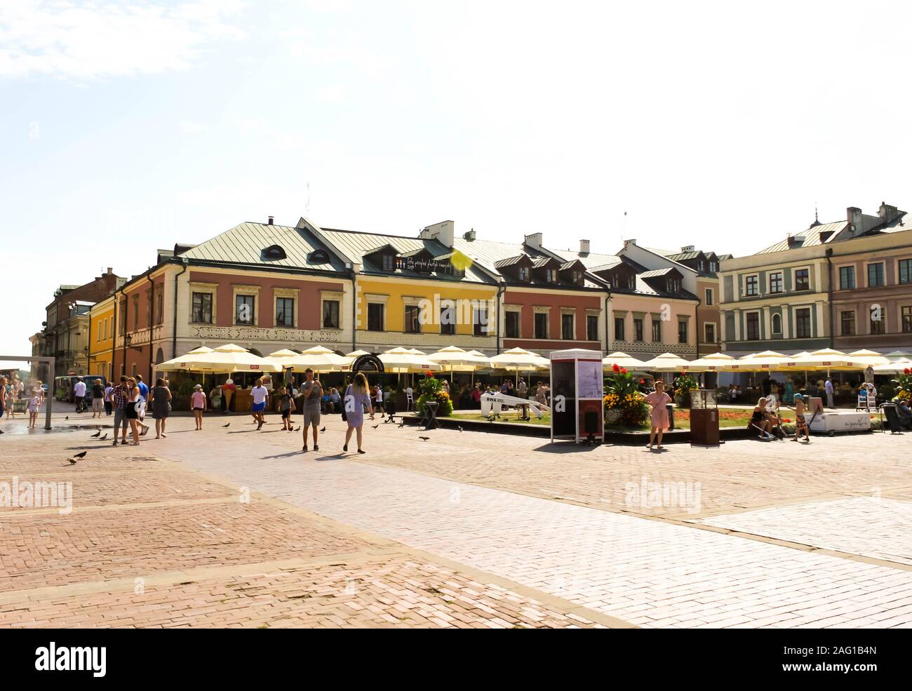 ZAMOSC, POLAND - JULY 28, 2019: colorful renaissance houses at Market ...