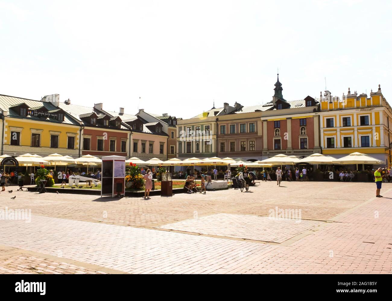 ZAMOSC, POLAND - JULY 28, 2019: colorful renaissance houses at Market ...