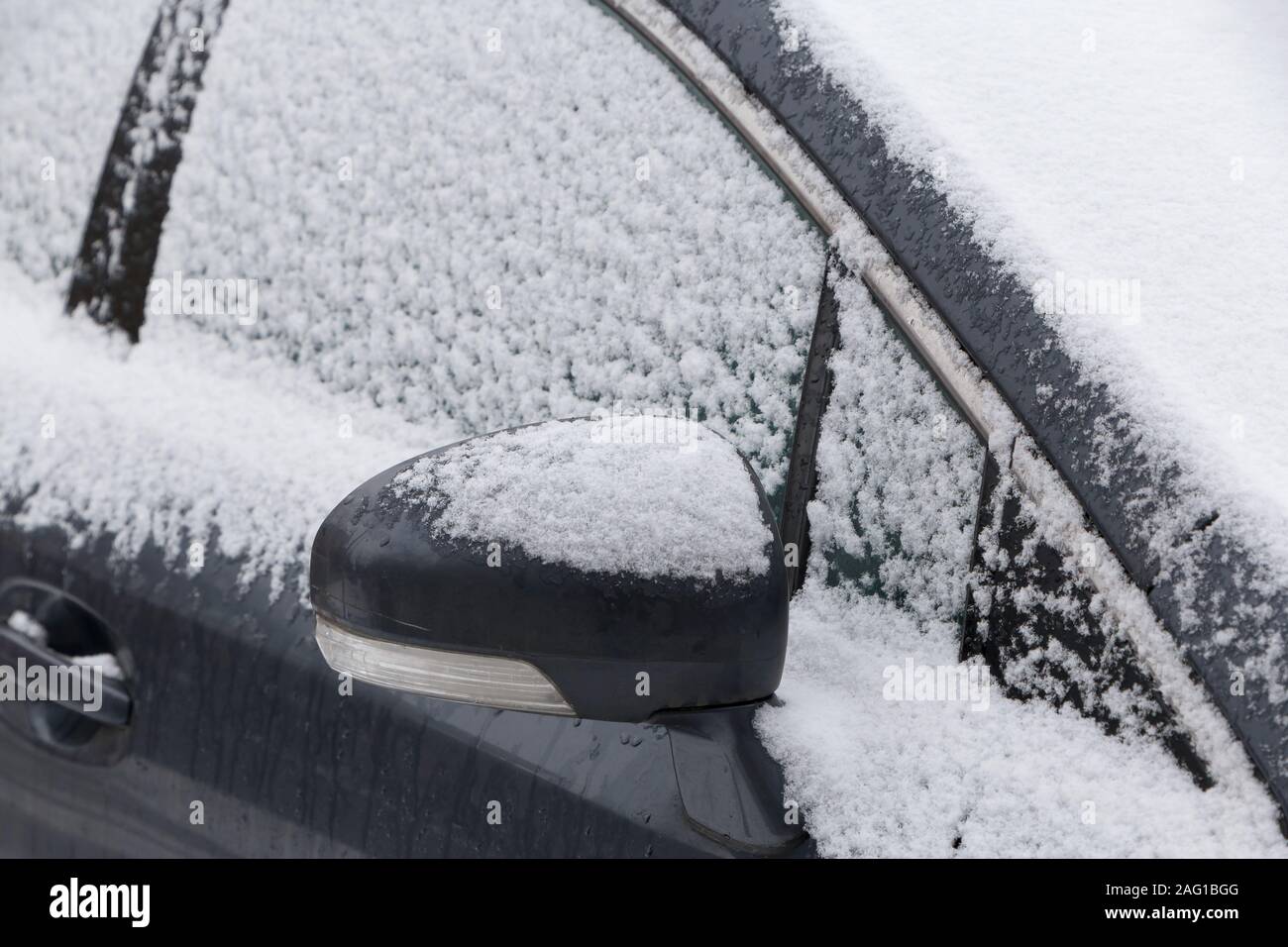 wet snow on windows of car Stock Photo - Alamy
