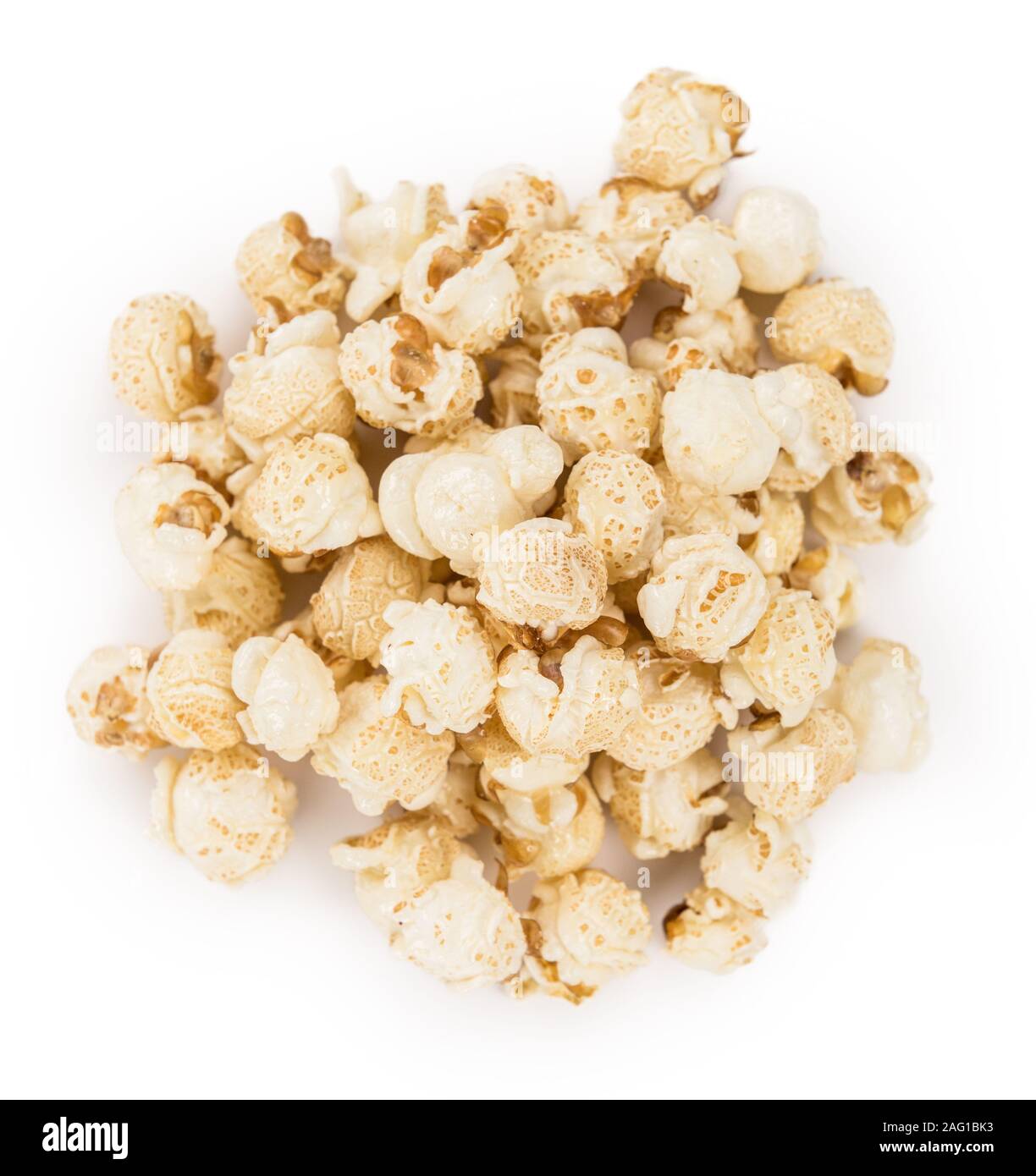 Fresh made Popcorn isolated on white background; close-up shot Stock ...