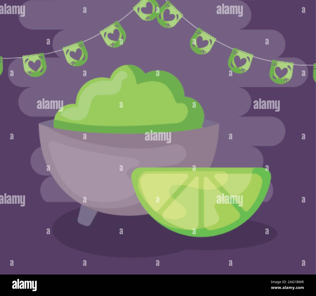 Mexican bowl and lemon with banner pennant design, Mexico culture ...