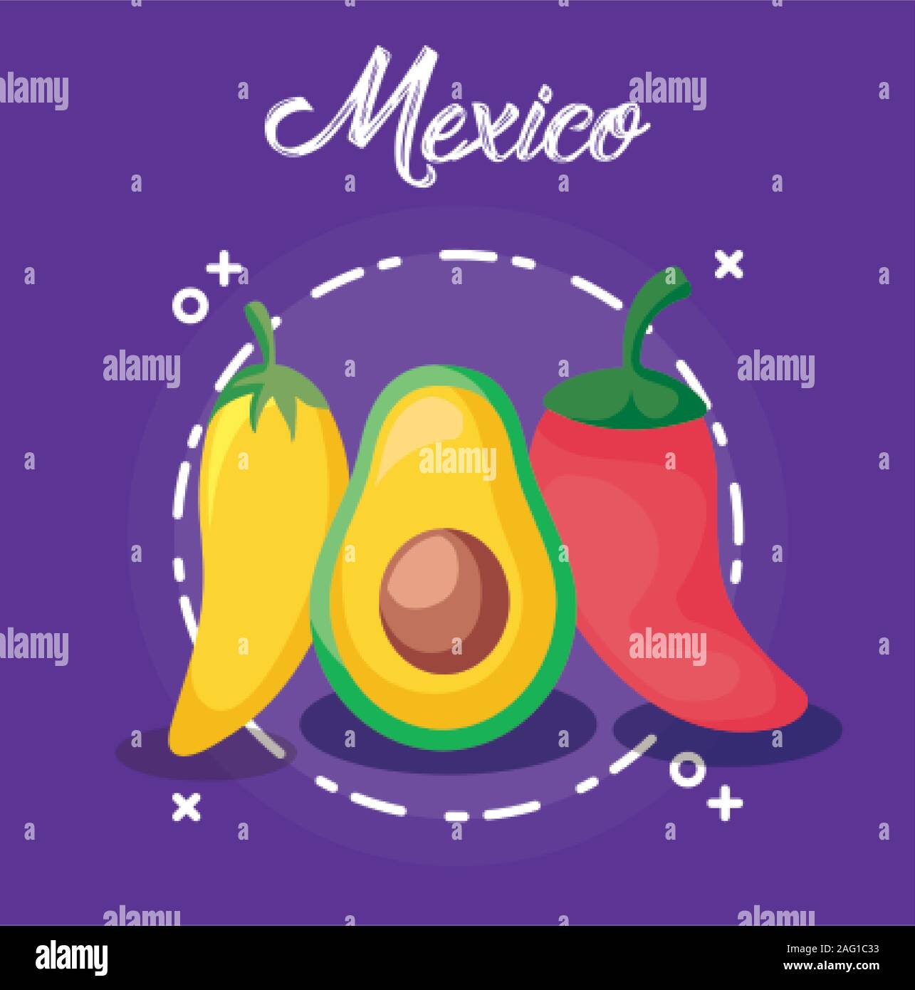 Mexican chillis and avocado design, Mexico culture tourism landmark ...