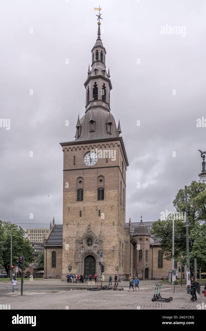OSLO, NORWAY - July 21 2019: cityscape with historical Cathedral main ...