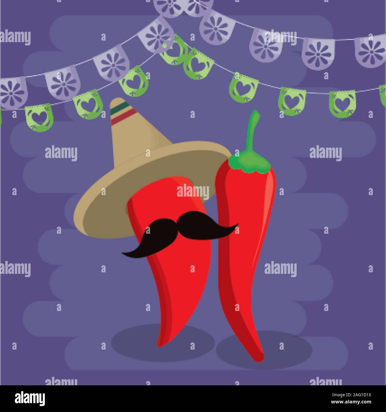 Mexican chilli with hat and banner pennant design, Mexico culture ...