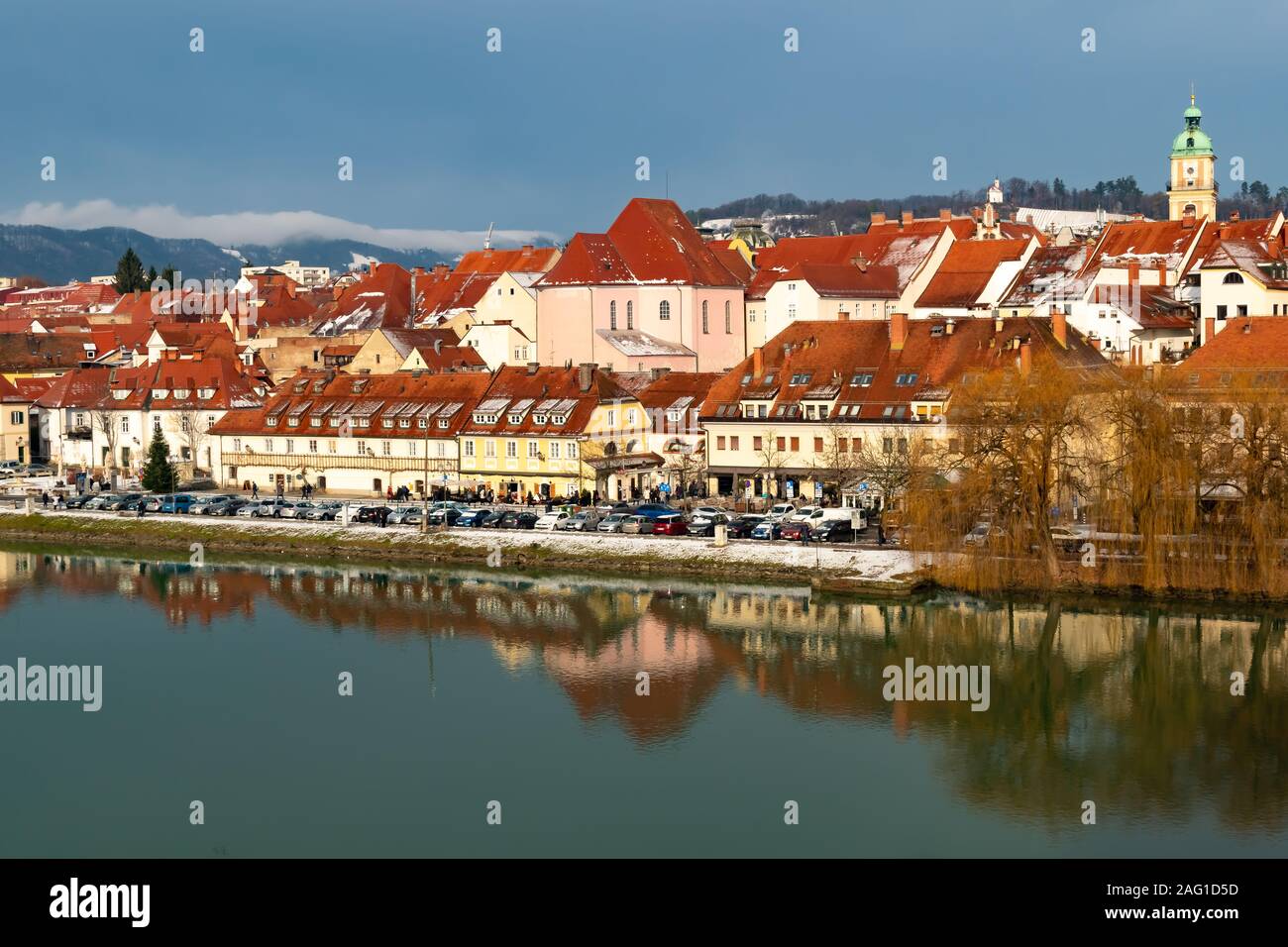 Amazing view of Maribor Old city, medieval water tower on the Drava ...