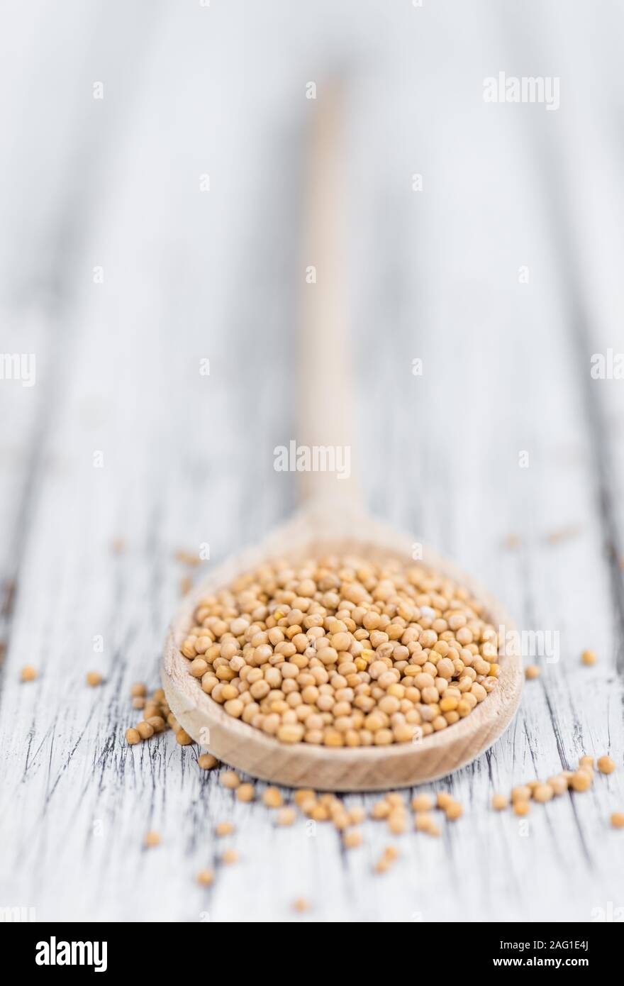 Mustard Seeds on a vintage background as detailed close-up shot ...