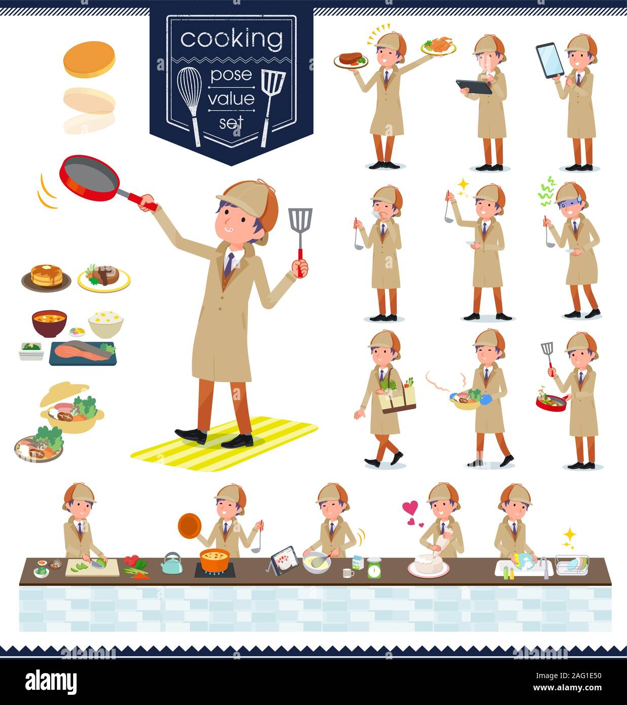 A set of Detective man about cooking.There are actions that are cooking ...