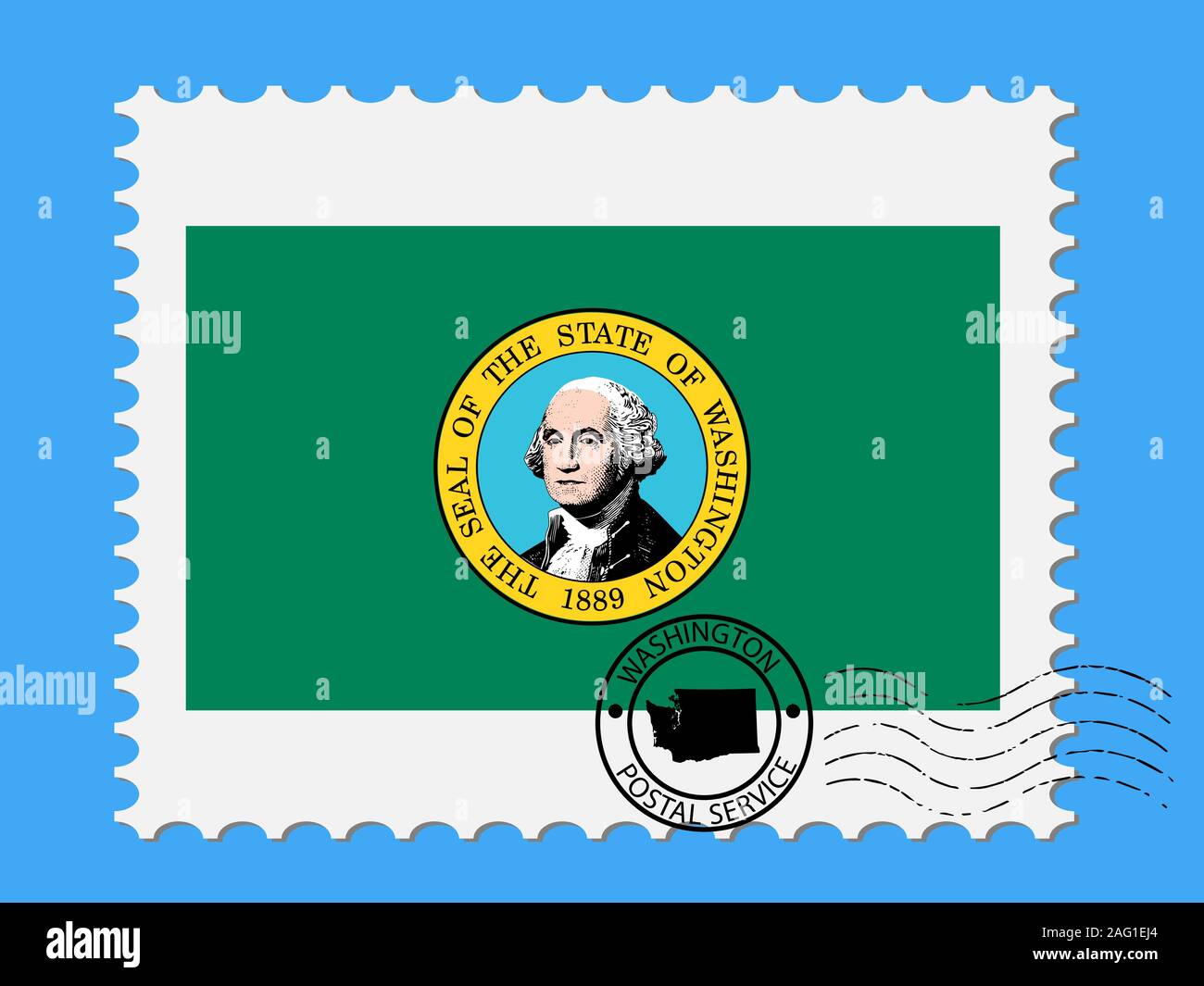 U.S. state of Washington Flag with Postage Stamp Vector illustration ...
