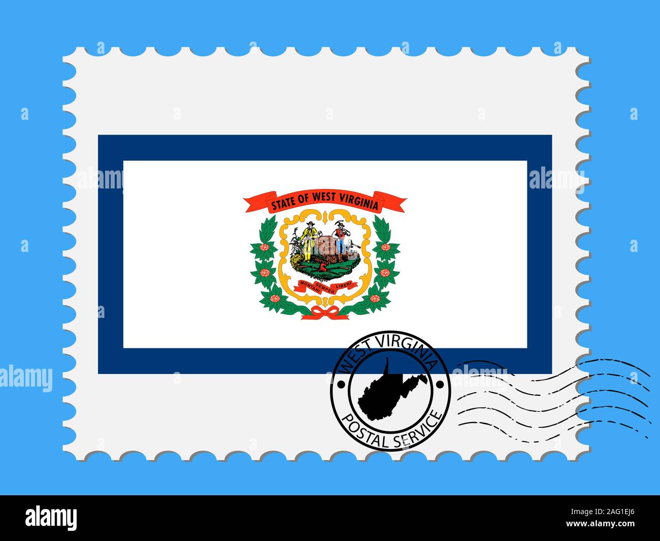 U.S. state of West Virginia Flag with Postage Stamp Vector illustration ...