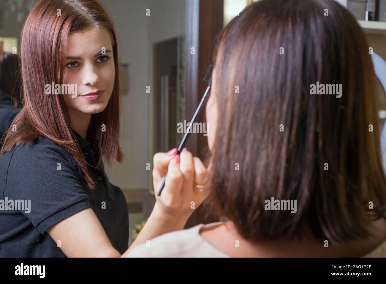 beauty saloon. Professional makeup artist Portrait of a young beautiful ...