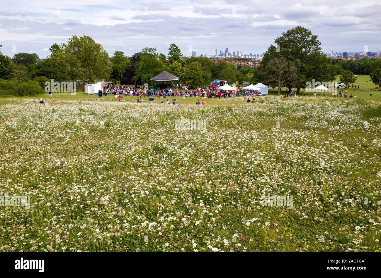 Summer event on Hampstead Heath beside the bandstand, London, England ...