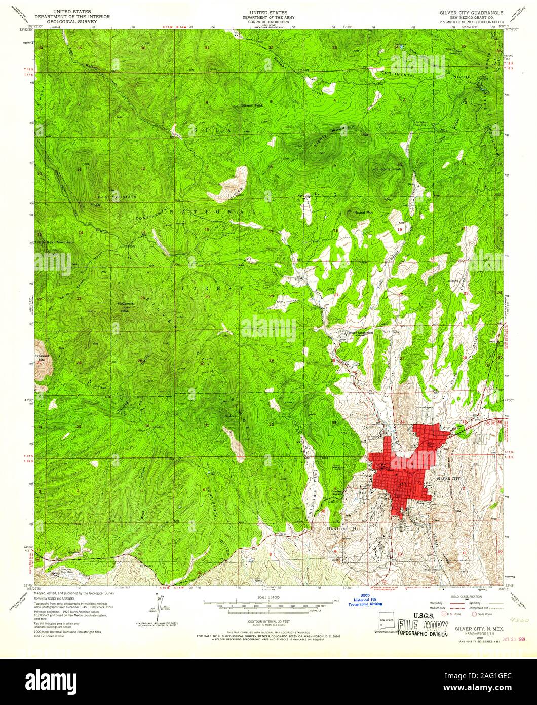 USGS TOPO Map New Mexico NM Silver City 193066 1950 24000 Restoration ...