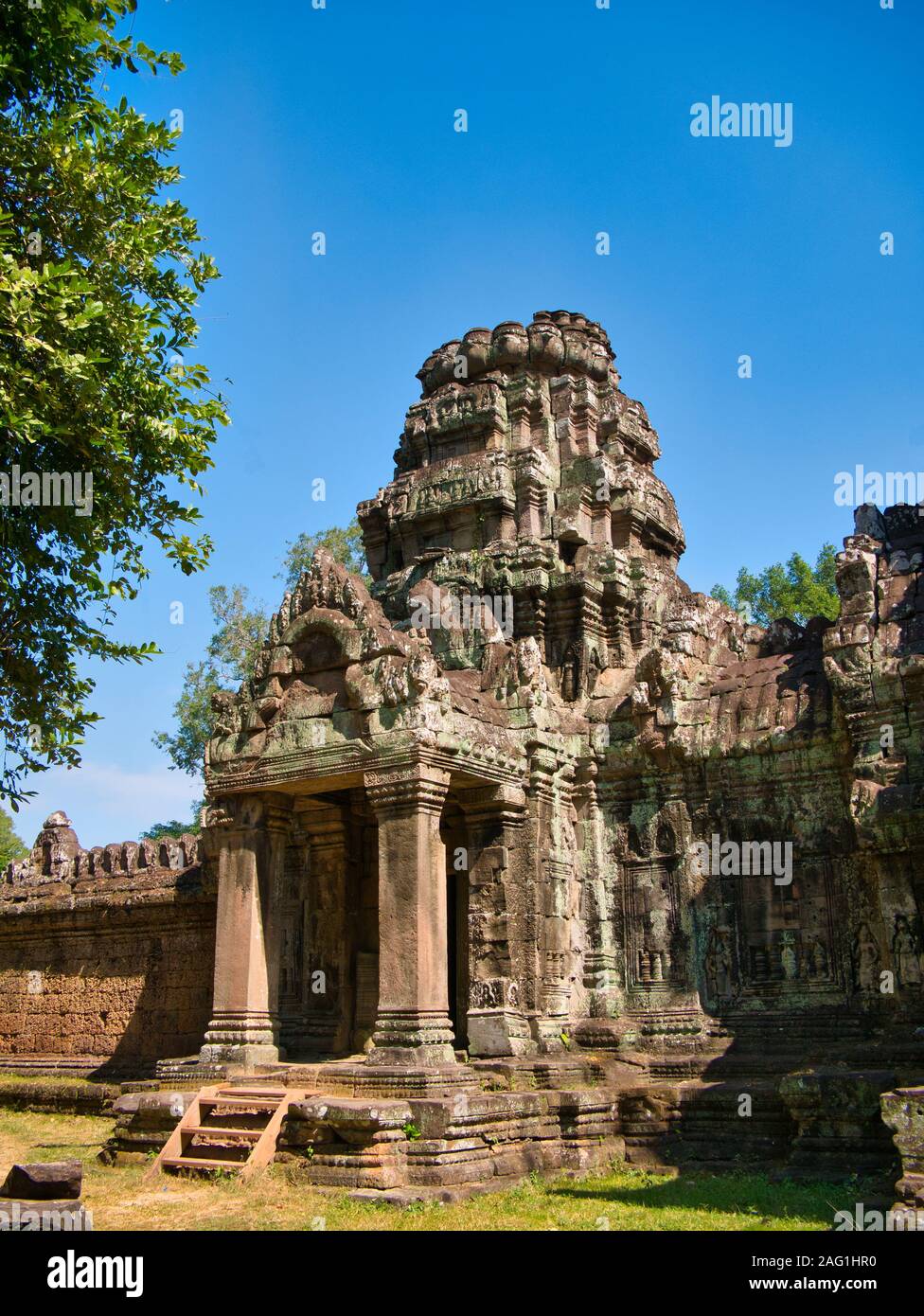 Temple ruins at the ancient Khmer site of Angkor Thom near Siem Reap in ...