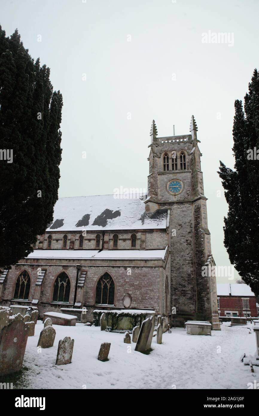St. Mary's, Alverstoke, Gosport, Hampshire, UK, under a fall of snow ...