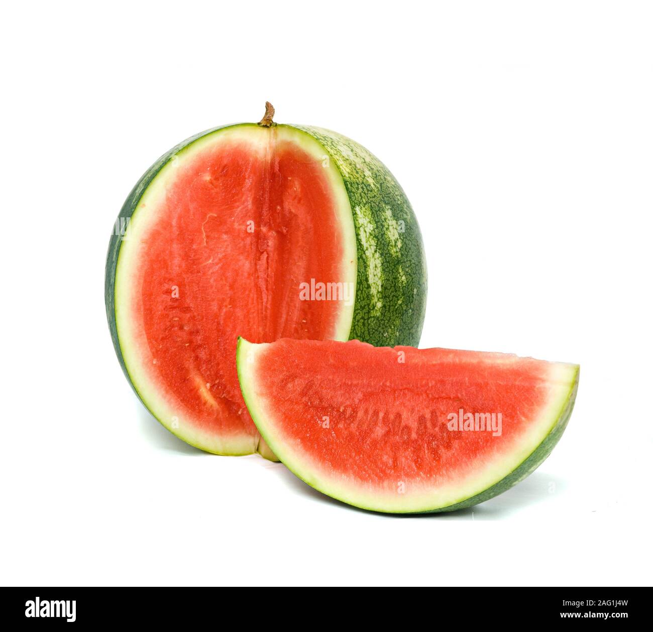Seedless watermelon and its segment isolated on white background Stock ...