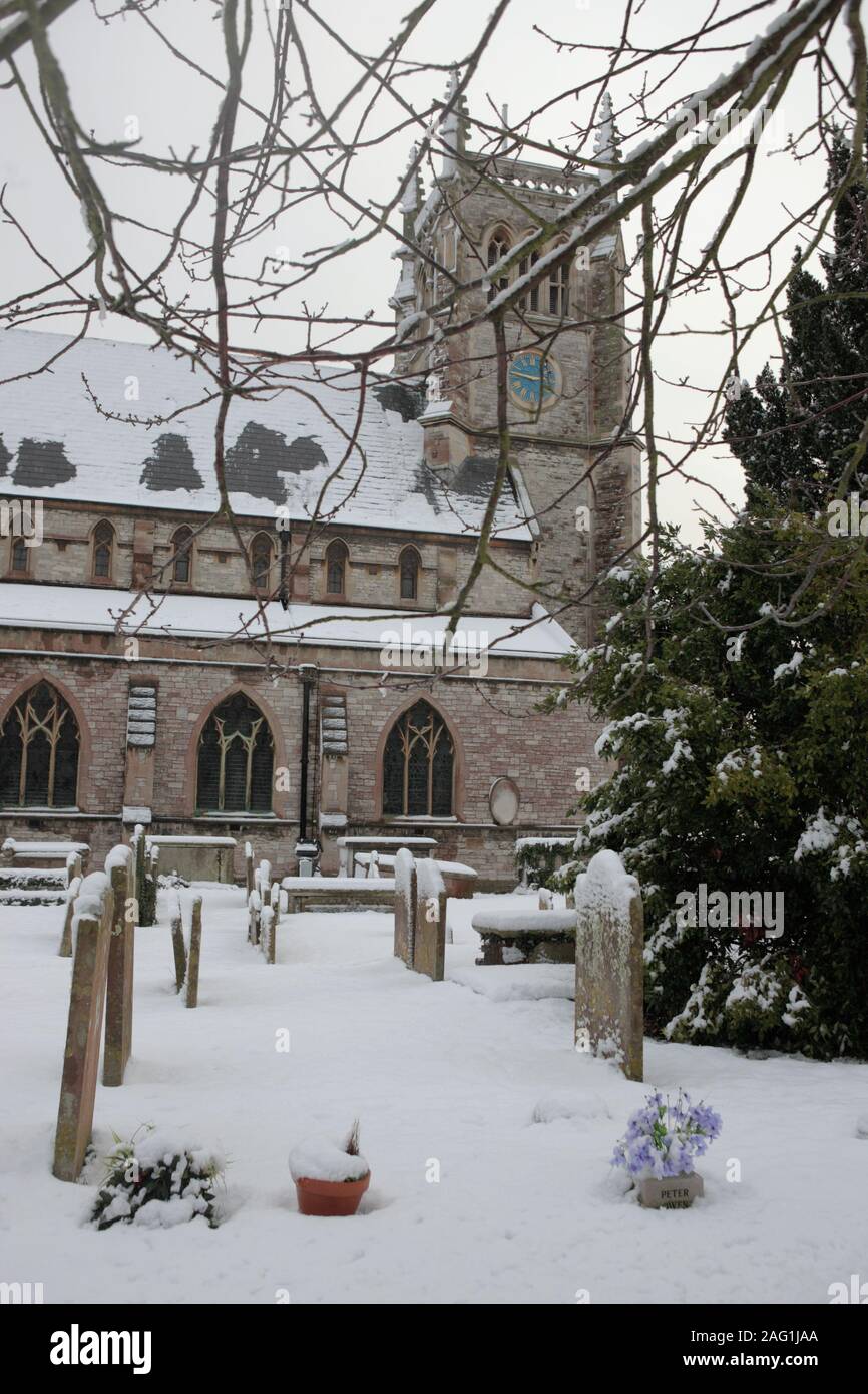 St. Mary's, Alverstoke, Gosport, Hampshire, UK, under a fall of snow ...