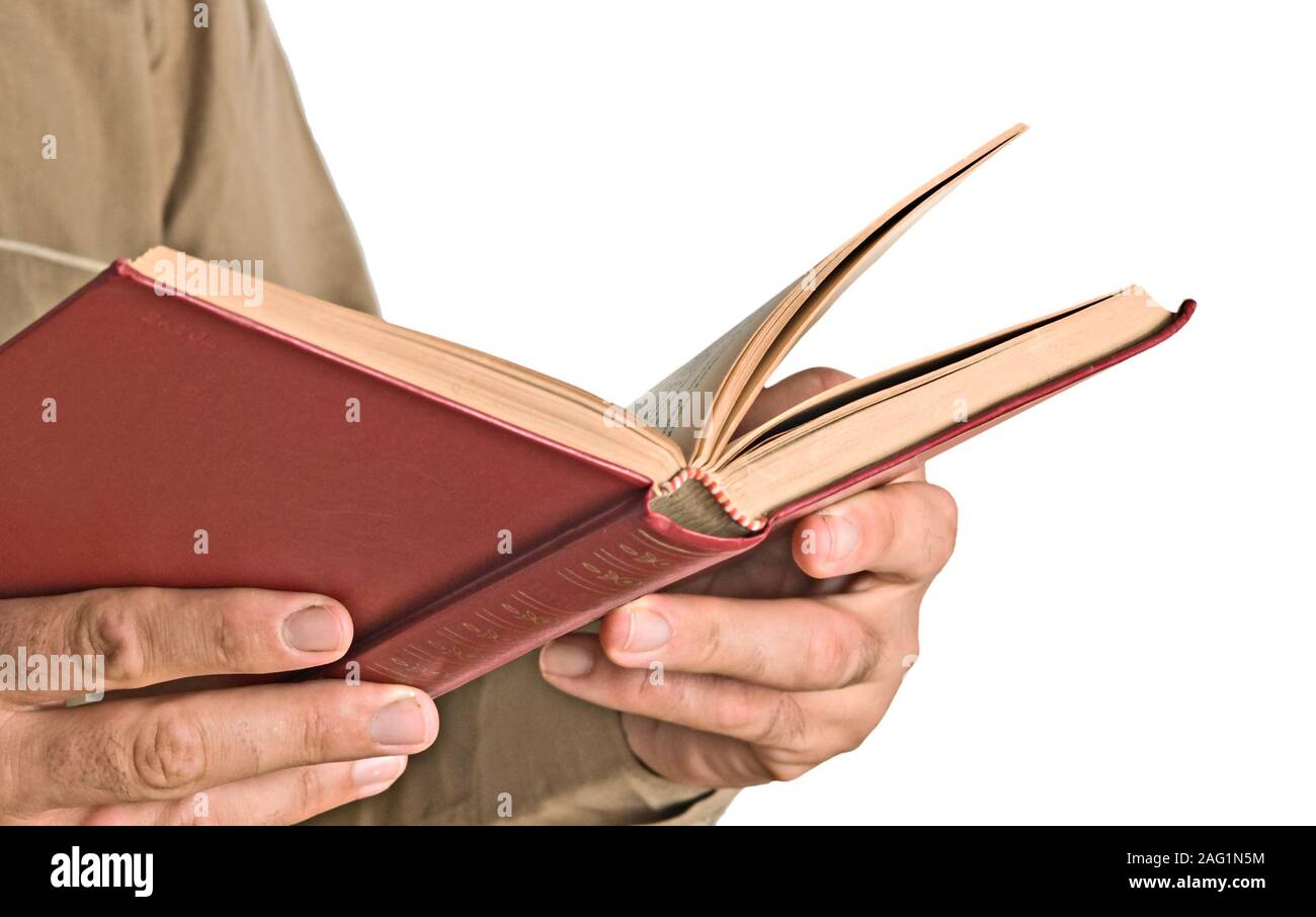 Hand with open book Stock Photo - Alamy