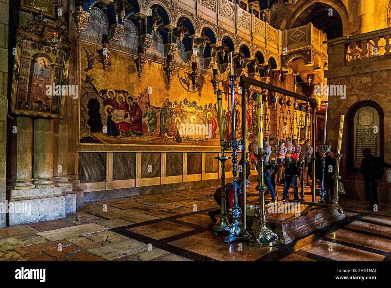 Stone of the Anointing of Jesus in the Holy Sepulchre Stock Photo - Alamy