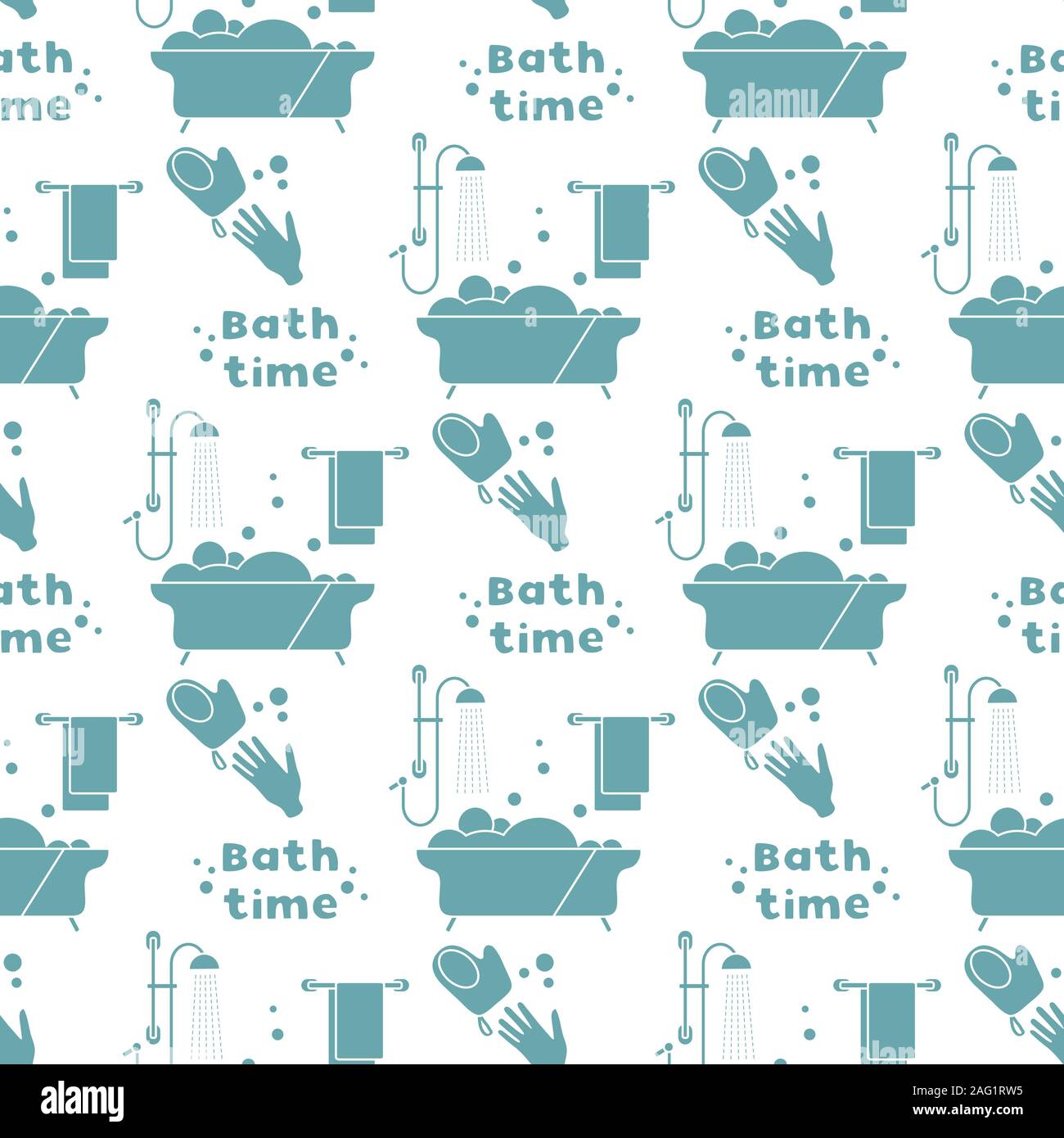 Vector Seamless Pattern Bath Shower Washcloth Hand Bubbles Towel Hanger Bath Time Concept