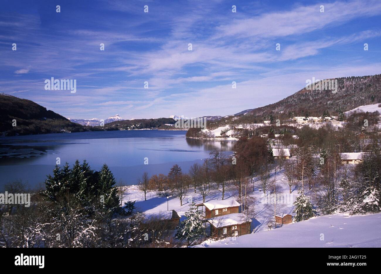 Lac de Laffrey under the snow Isère Stock Photo - Alamy
