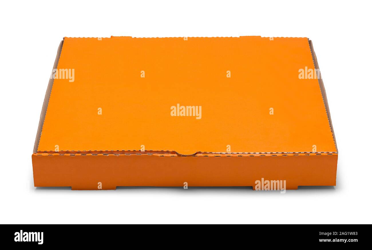 Orange Pizza Box Front View Isolated on White Background Stock Photo ...