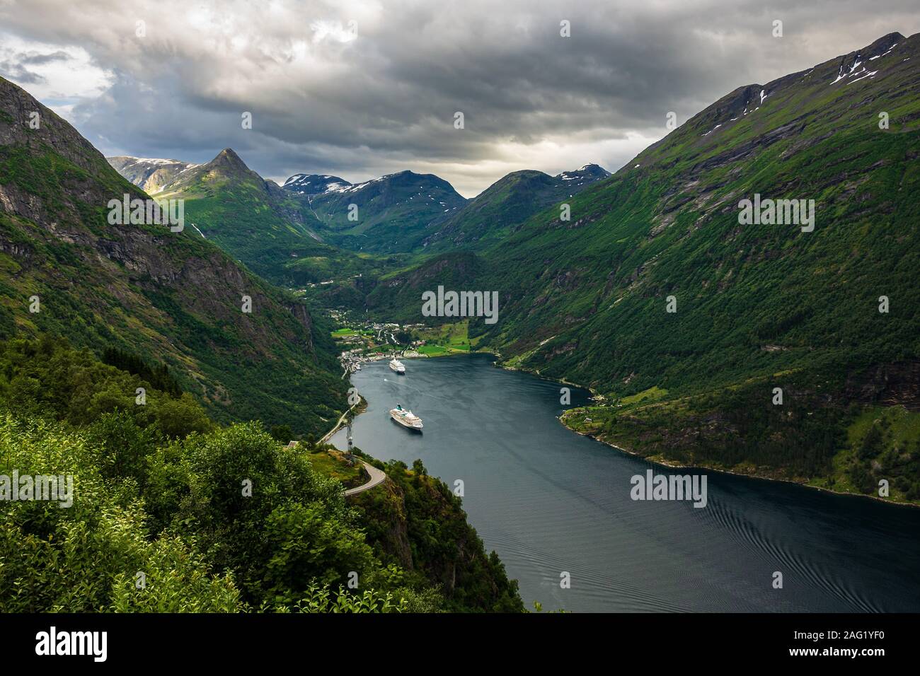 View to the Geirangerfjord with mountains in Norway Stock Photo - Alamy