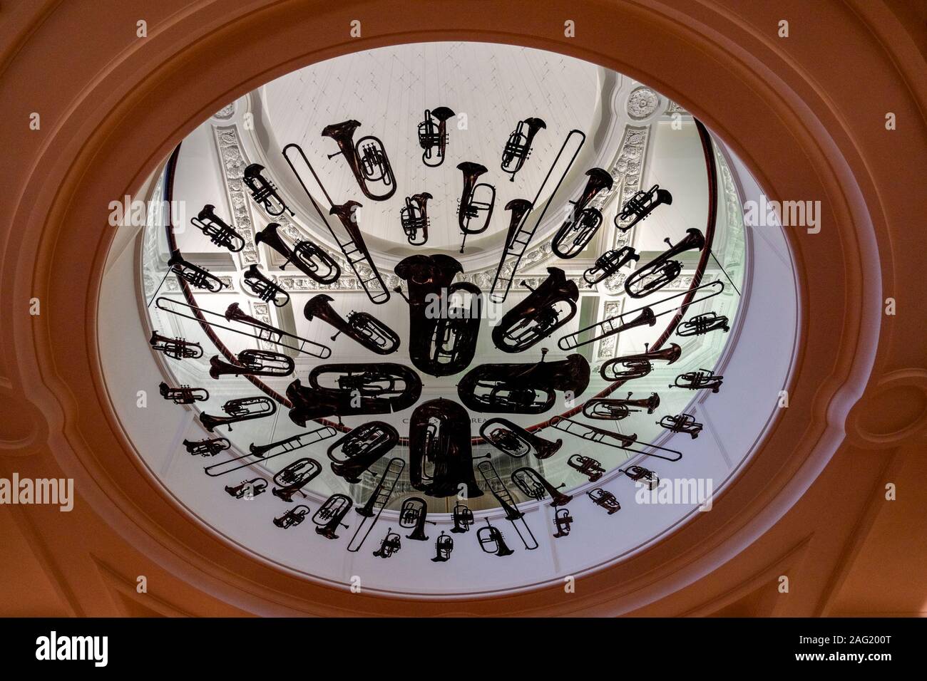 Brass instrument art installation, Victoria and Albert Museum, London ...