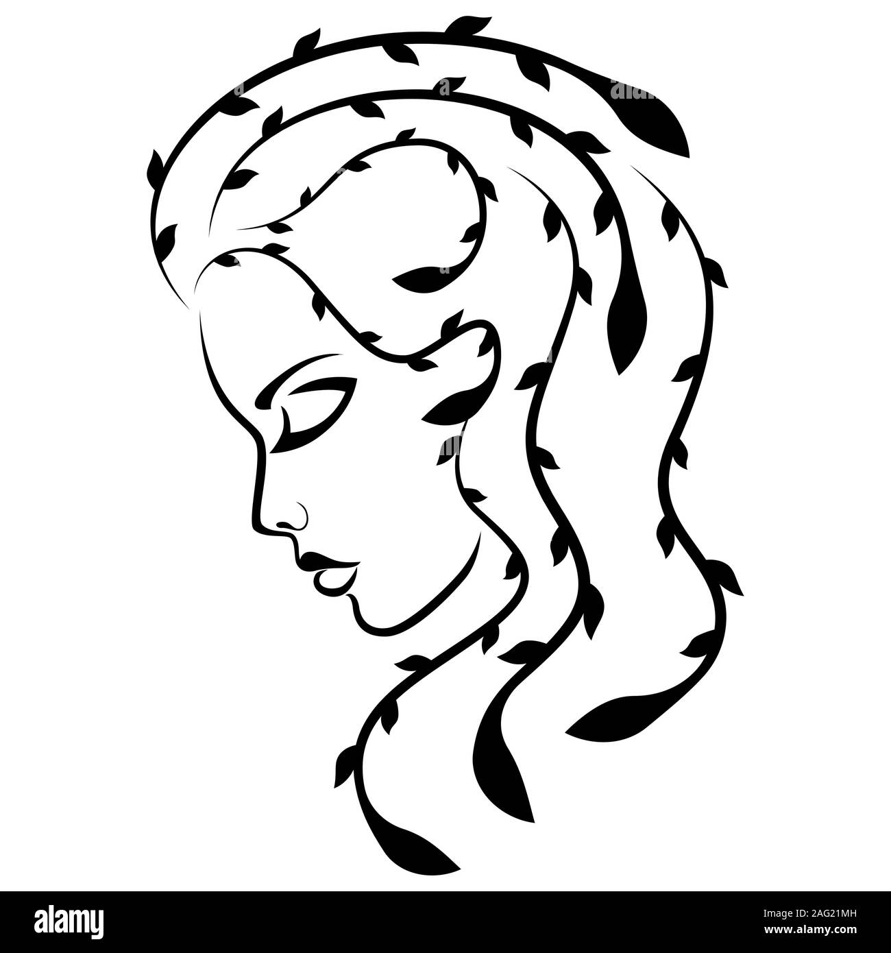 Charming and attractive woman with stylized floral hair and sensual ...