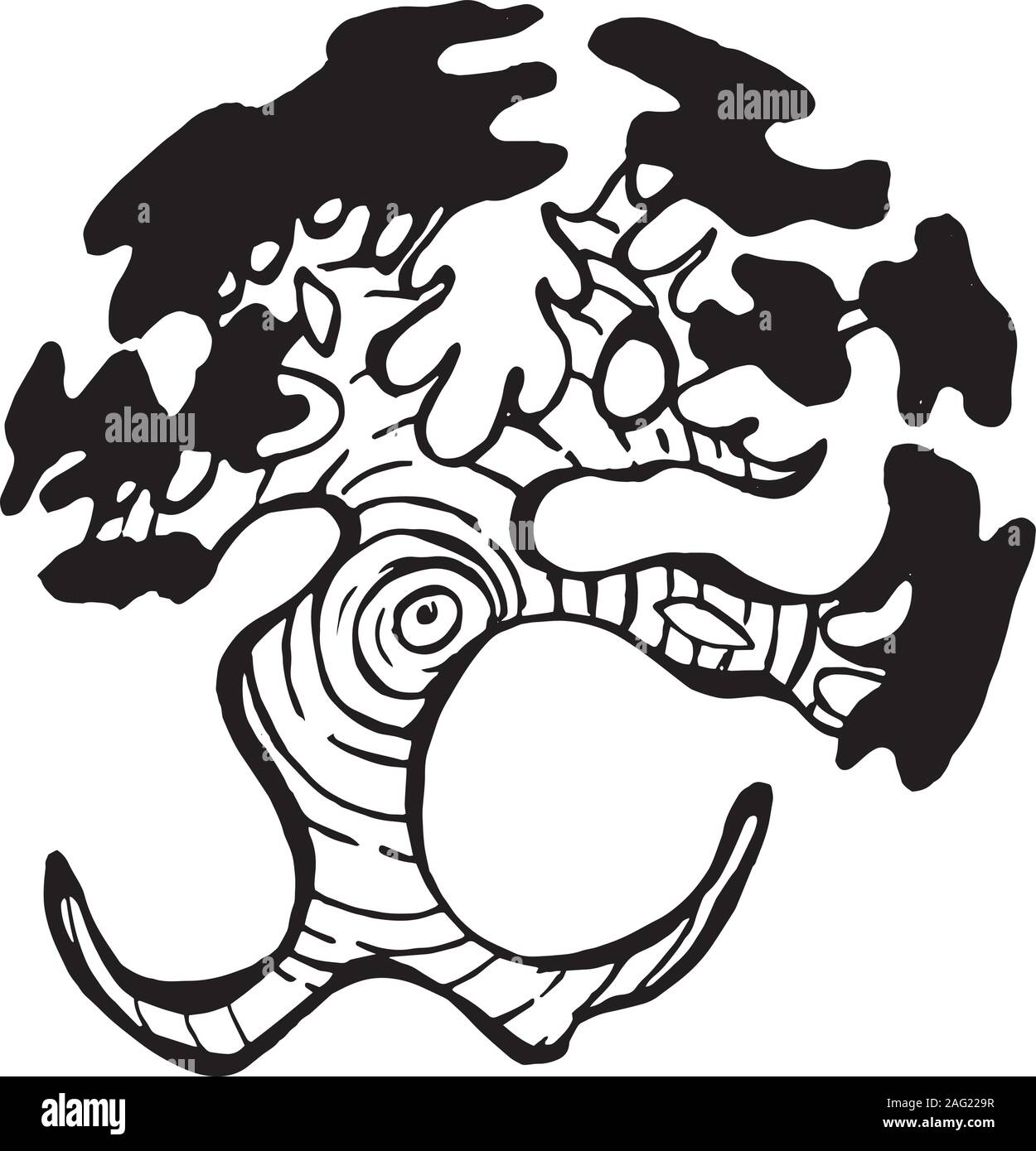 Illustration of a running tree with a spiral ornament. The roots of the ...